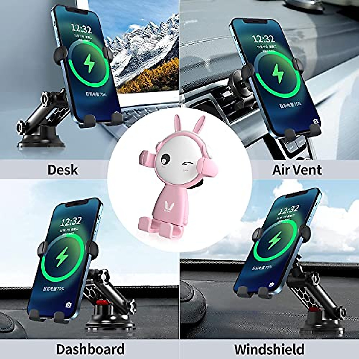 Car Mount for Iphone Cute, Kawaii Hands Free Vent Phone Holder for Air Vent Dashboard Windshield Compatible with iPhone 12 Pro Max/XR/XS/X/11/8/7 Plus/6s/Samsung S20 Ultra/Note 10/S8 Plus/S7 Edge
