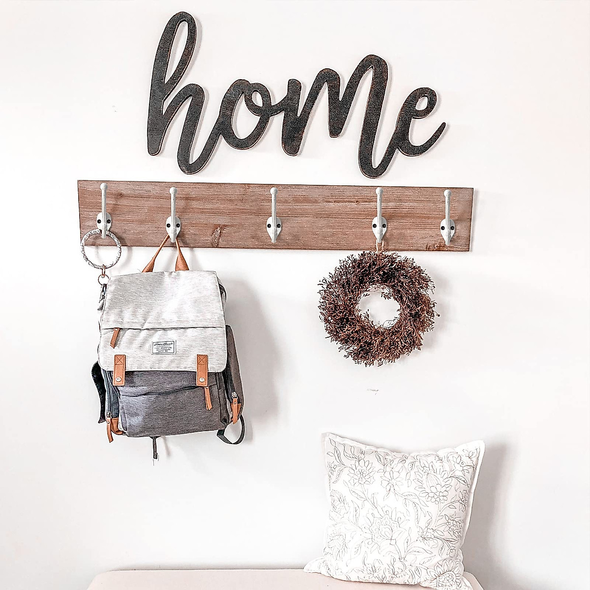 rumdraw Vintage Wall Mount Iron Hooks (Distressed White, Set of 5) for Coats ，Towels，Bags， Hats