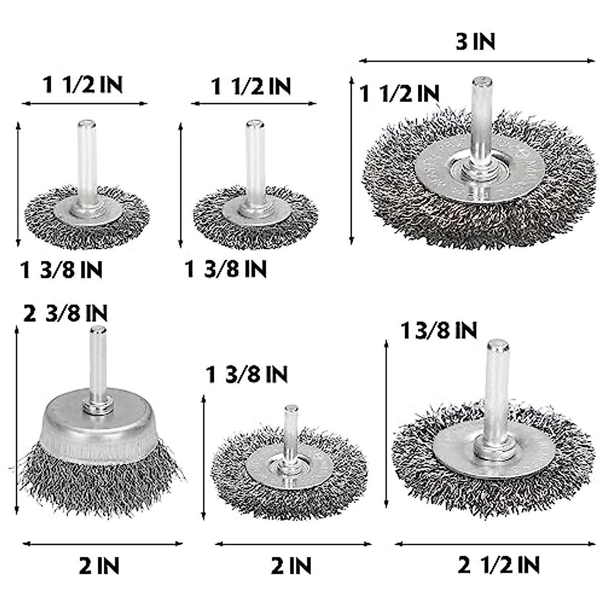 6 Pcs Wire Wheel Cup Brush Set,1/4In Round Shank Wire Brush for Drill Attachment, for Cleaning Rust, Stripping and Abrasive