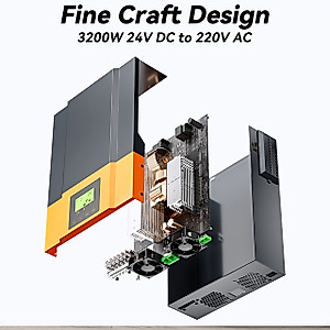PowMr Solar hybrid Inverter 3200W 24VDC to 220-230VAC,Built in 80A MPPT Solar Charge Controller,Off-Grid Pure sine Wave Inverter,Work with 24V Lead Acid & Lithium Battery,Solar Power Utility Generator