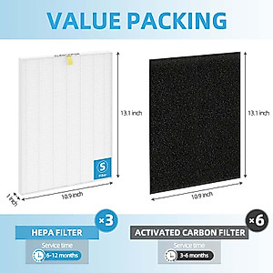 FLTARESA C545 HEPA Replacement Filter for Winix Air Purifier C545 P150 B151, Filter S Compatible with Winix 1712-0096-00 and 2522-0058-00, 3 HEPA Filter + 6 Activated Carbon Pre-Filter Set CLEANXIPOR