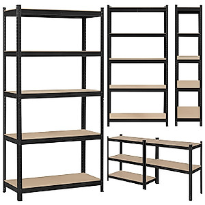 Topeakmart 4PCS 5-Tier Utility Shelves, Metal Storage Shelves Garage Shelving Unit Adjustable Garage Storage Shelves Storage Racks Heavy Duty Shed Shelving- Black, 35.5 x 16 x 71 Inch