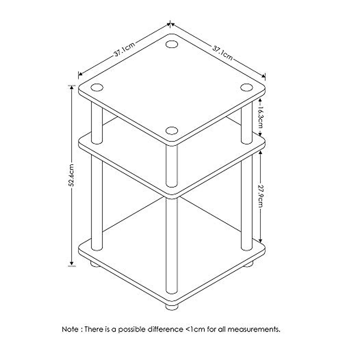 Furinno Turn-N-Tube Easy Assembly Multipurpose End Table / Side Table / Sofa Table / Nightstand, Round Tubes, Blackwood