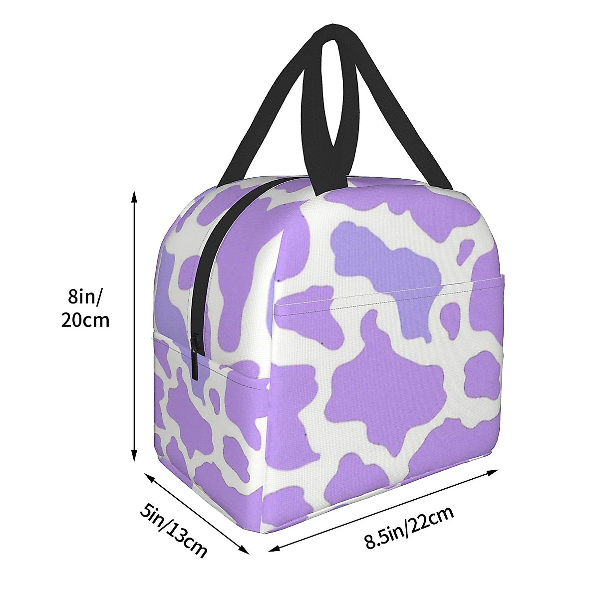 Cow Pattern Purple Lunch Box Bento Travel Bag Picnic Tote Boxes Insulated Durable Container Shopping Bag Reusable Waterproof Bags For Adult Women Men