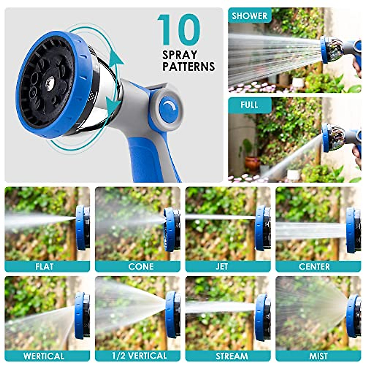 LOKIMSI Garden Hose Nozzle Sprayer，Features 10 Spray Patterns, Thumb Control, On Off Valve for Easy Water Control，Best for Watering Plants,Lawn& Garden,Washing Cars,Cleaning,Showering Pets