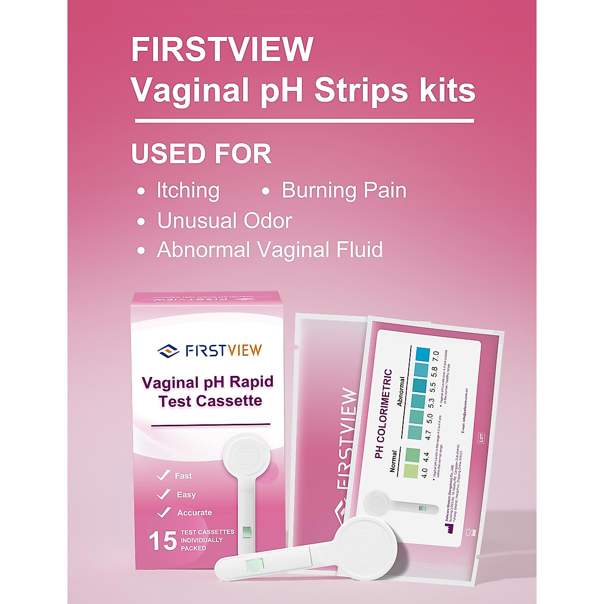 Vaginal pH Test Strips, Feminine Health Vaginal pH Test Strips Kits for Bacterial Vaginitis, Trichomonas Vaginitis, pH Balance for Women- 15pcs