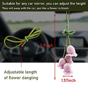 Kewucn Car Mirror Hanging Accessories, Bellflower Hand Knitted Auto Pendant, Vehicle Rear View Mirror Hanging Ornament Decoration, Suitable for Car, Handbag, Backpacks, Keychain (Pink)