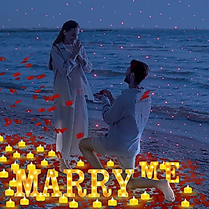 Hortsun Marry ME Light up Letters Wedding Proposal Decorations Will You Marry Me I Love U Sign Rose Petals 24 LED Love Candles Romantic Night Light for Proposal Engagement Outdoor (Red)