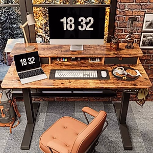 FEZIBO Height Adjustable Standing Desk Frame, Electric Standing Desk Legs for 43.4 inches to 62.9 Inches Desk Tops, Sturdy Stand up Desk Base for Workstation，Black (Frame Only)