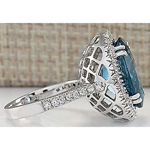 Lzz Fashion Lady London Blue Topaz Gemstone Ring Cubic Zirconia 925 Sterling Silver Ring Oval Cut Single Stone Ring Bridal Jewelry Size 6-10 (US code 7)