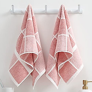 sense gnosis Pink Hand Towel Set of 2 100% Cotton Checkered Pattern Super Soft Highly Absorbent Decorative Hand Towels for Bathroom 13 x 29 Inch