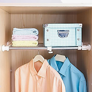 Hershii Closet Tension Shelf & Rod Expandable Metal Storage Rack Adjustable Organizer DIY Divider Separator for Cabinet Wardrobe Cupboard Kitchen Bathroom，15.74-23.62inches, 1 pcs