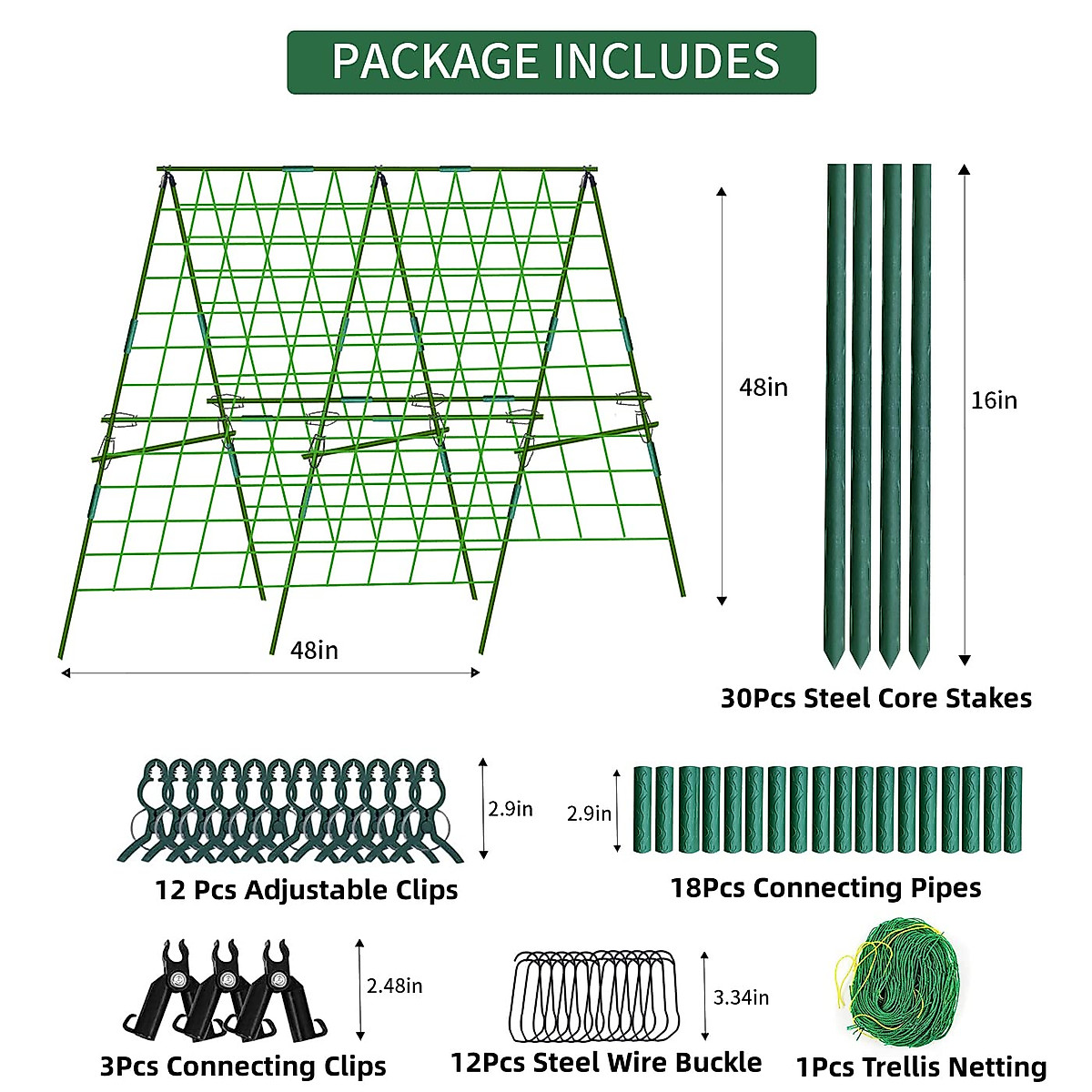 TOCCYARD 48”x 48”Foldable Cucumber Trellis Set, A-Frame Garden Trellis for Climbing Plant Outdoor, Detachable Cucumber Trellis for Raised Bed, Plant Grow Support for Tomato, Squash, Vegetable