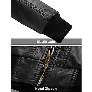 wantdo Women's Faux Leather Motorcycle Jacket with Hoodie Windbreaker Black XL