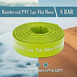 Green Expert 1.5" ID Length 50 Feet PVC Lay-Flat Water Discharge Hose Pump Draining Kit Heavy Duty Backwash Hose Great for Water Disposal in Garden Farm Swimming Pools 527502