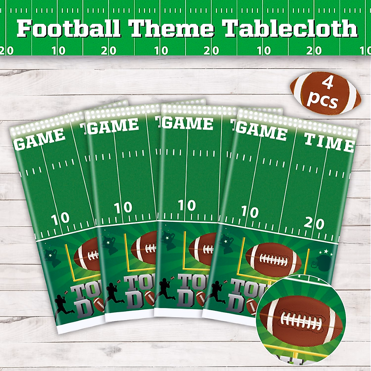 4 Pack Football Tablecloth PE Football Birthday Table Cover Football Theme Party Disposable Tablecloth Touchdown Table Cover Game Day Table Cloth Tailgate Decor Football Party Decorations 86 x 51 Inch