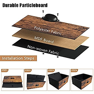 Furnulem Nightstand with Charging Station, Wooden End Table with USB Ports & Power Outlets, Industrial Bedside Tables with 3 Fabric Drawers and Shelf for Bedroom, Living Room, Rustic Brown