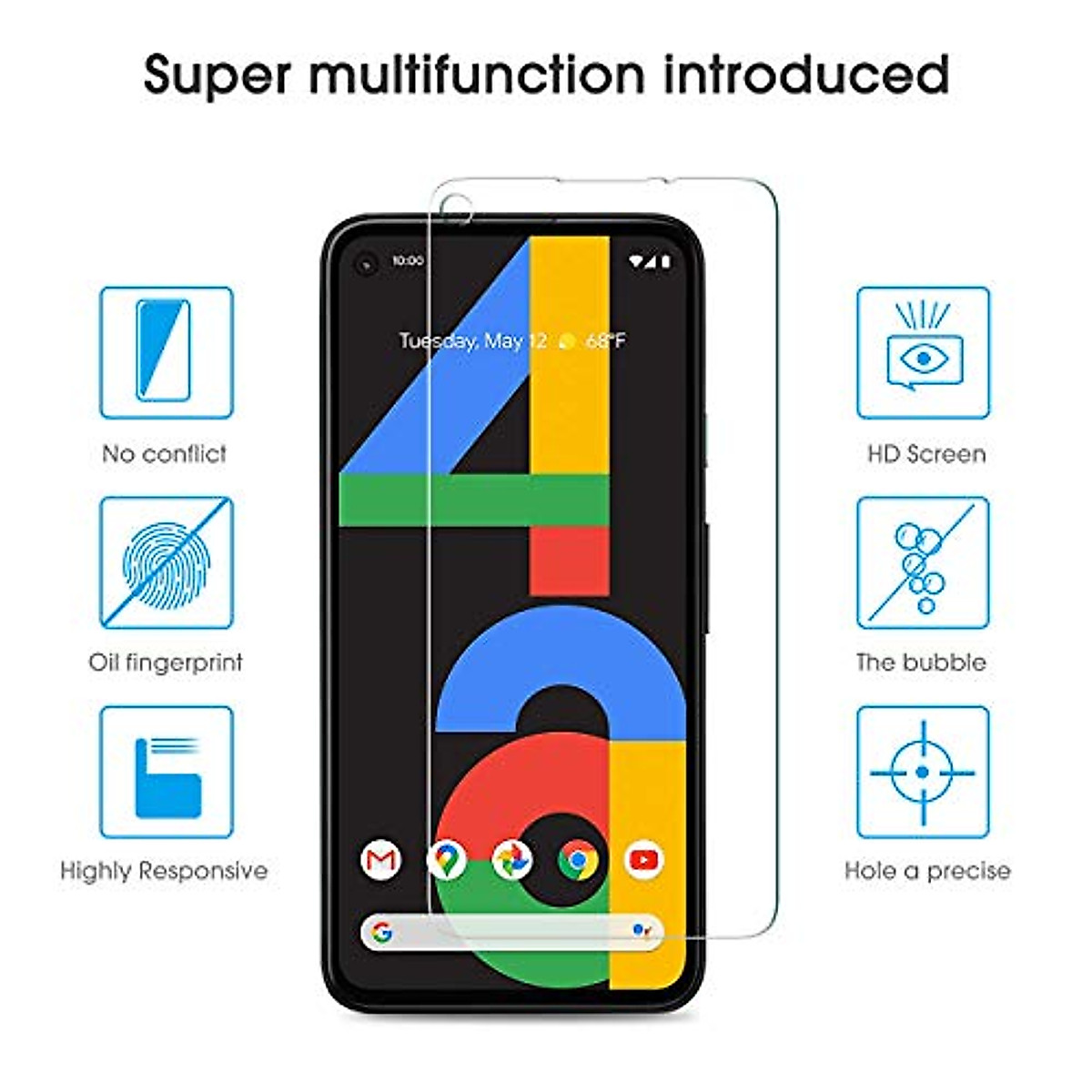 OMOTON [4 Pack] Screen Protector for Google Pixel 4a (Not Fit for 4a 5G), Scratch Resistant/Easy-Install/Bubble Free/Tempered Glass Screen Protector Compatible with Google Pixel 4a