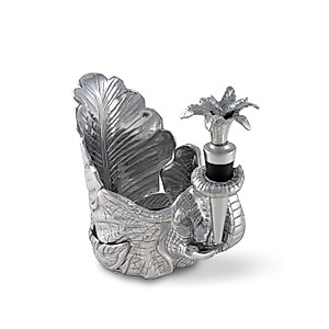 Arthur Court Aluminum Metal Elephant Wine Coaster and Stopper Set Sand casted Artisan Metal 4.5 inch Diameter Coaster 7 inch Tall