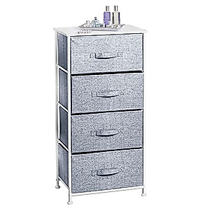 mDesign Tall Dresser Storage Tower Stand with 4 Removable Fabric Drawers - Steel Frame, Wood Top Organizer for Bedroom, Entryway, Closet - Jane Collection - Light Yellow/White