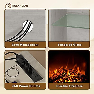 Rolanstar Fireplace TV Stand with LED Lights and Power Outlets, TV Console for 43" 50" 55" 60" 65", Entertainment Center with Adjustable Glass Shelves, White