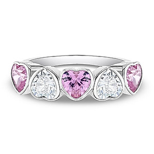 925 Sterling Silver Size 3 Pink & Clear Hearts Cubic Zirconia Ring Band for Little Girls - Cute Heart CZ Ring Band for Children's Daily Accessory - Fashionable Jewelries for Toddlers & Young Girls