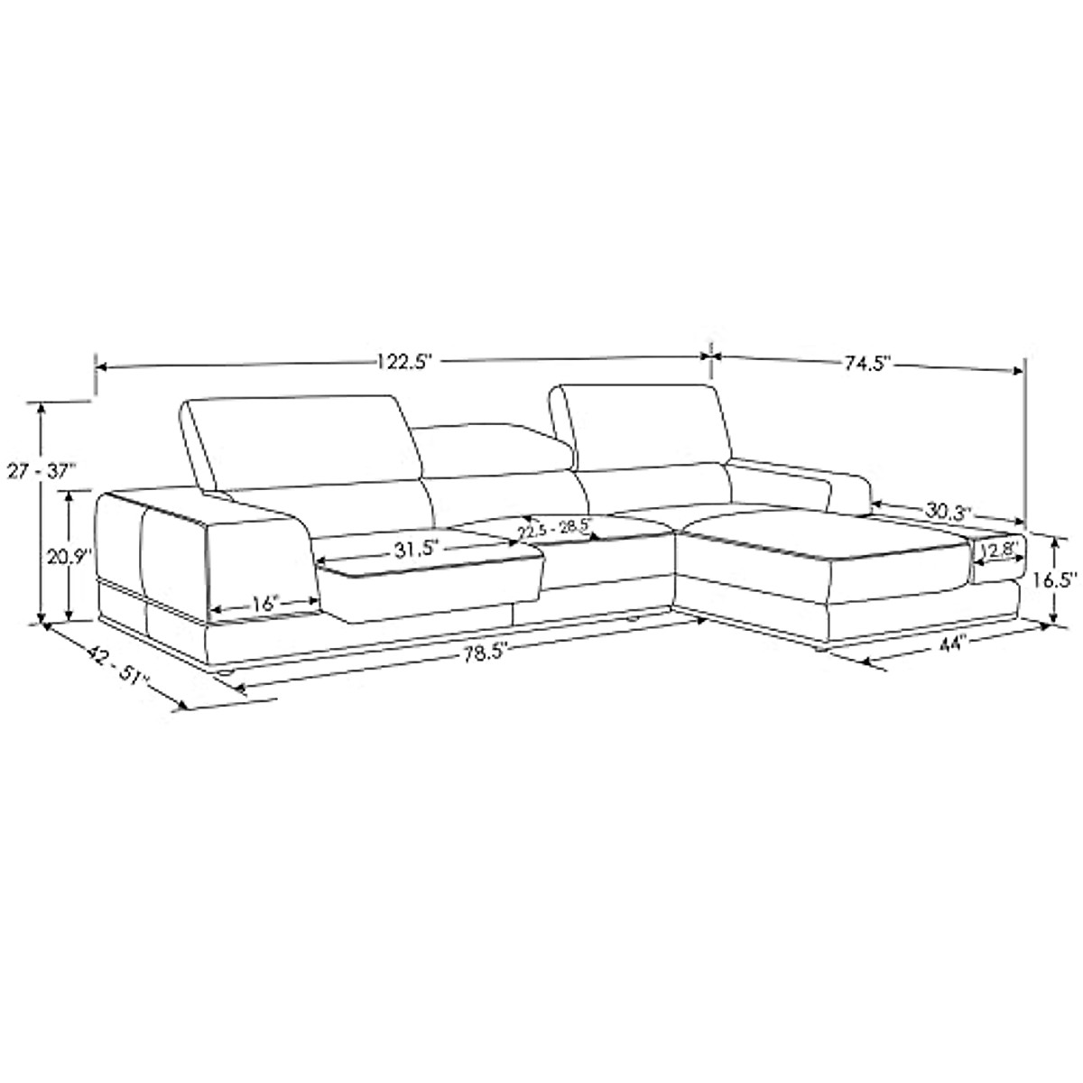 Zuri Furniture Encore 122" Right-ChaiseModern Sectional - Full Grain Leather in Black
