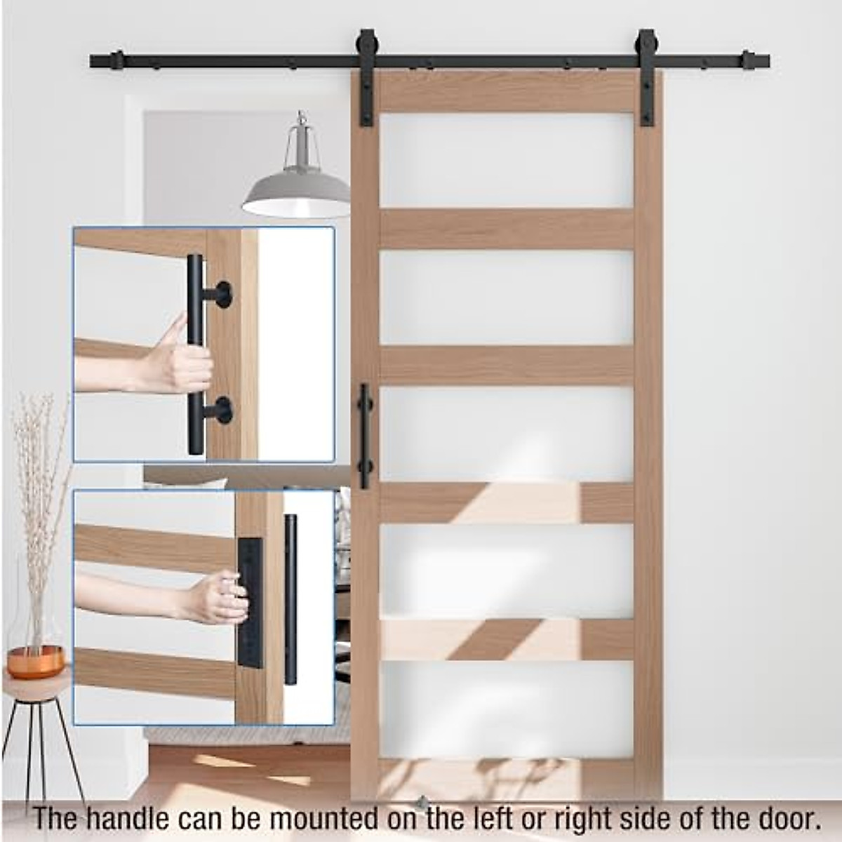 COSHOMER 36in x 84in 5-Panel Sliding Glass Barn Door with 6.6ft Hardware Kit Included, Easy Assembly with Pre-Drilled Holes, Waterproof, Frosted Glass - Fit Max Opening 34in x 82in, Natural Walnut