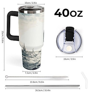 HJUQNGF 40 Oz Personalized Tumbler with Handle And Straw Ocean Sailing Stainless Steel Insulated Tumblers Reusable Car Thermal Cup Travel Coffee Mug for Women Men