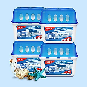 Vacplus Moisture Absorbers, Reusable Dehumidifiers for Closet, Moisture Absorbers for Rooms with Visible Dehumidification, Humidity Absorber Boxes & Odor Removers, 14OZ, 4 Pack (Ocean Breeze Scent)
