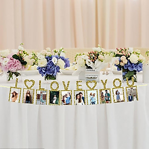 I LOVE YOU Photo Banner Love Picture Banner Pink Decor, Valentine'S Day Proposal Courtship Engagement Wedding Anniversary Bridal Party Banner Decorations Photo Props