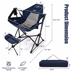 Tangkula Set of 2 Hammock Camping Chair, Portable Camp Chair with Retractable Footrest, Adjustable Back, Headrest, Cup Holder & Carry Bag, Outdoor Folding Lawn Chair for Camping, Fishing, Hiking