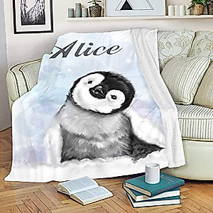 CUXWEOT Custom Blanket with Name Personalized Cute Penguin Soft Fleece Throw Blanket for Gifts (50 X 60 inches)