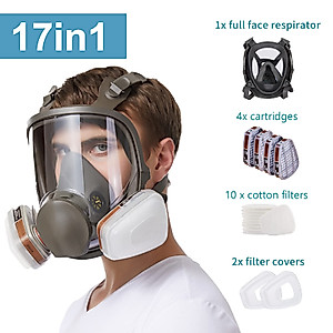 Full Face Respirаtor Reusable, Cover Organic Vapor Anti-fog mask,Full Face Cover, for Paint, Against Dust, Formaldehyde, Polishing, Staining, Car Spraying, Sanding, Cutting and other work protection