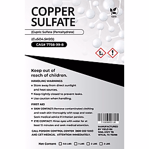 Yield RX Copper Sulfate (Cupric Sulfate Pentahydrate) (CuSO4.5H2O) - Chemical (0.5lb)
