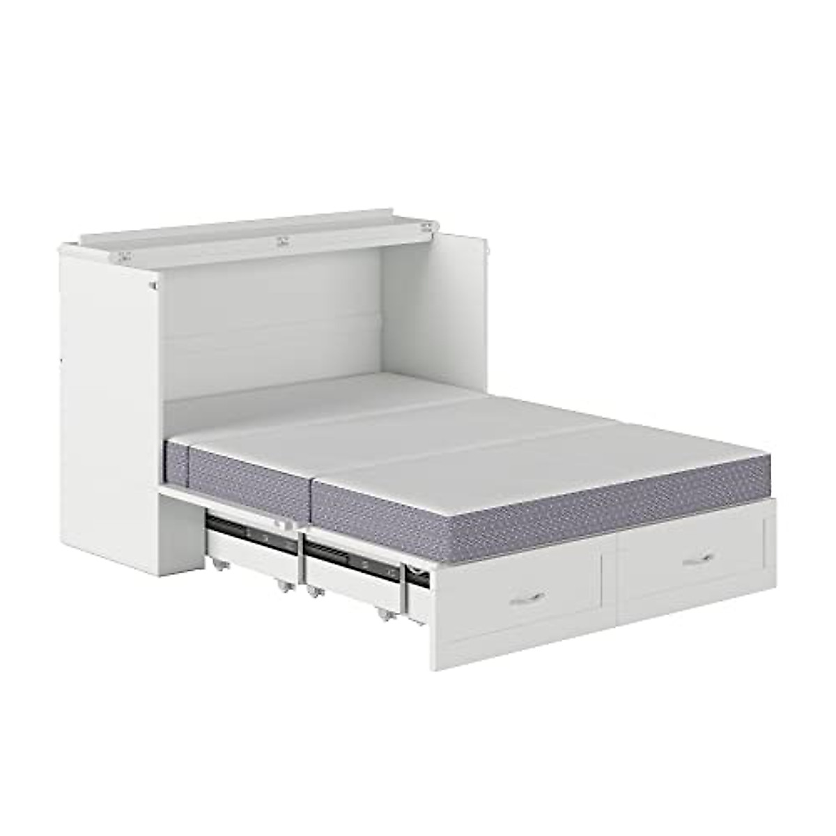 AFI, Hamilton Murphy Bed Chest with 6 inch Memory Foam Folding Mattress, Built-in Charging Station and Storage Drawer, Full, White