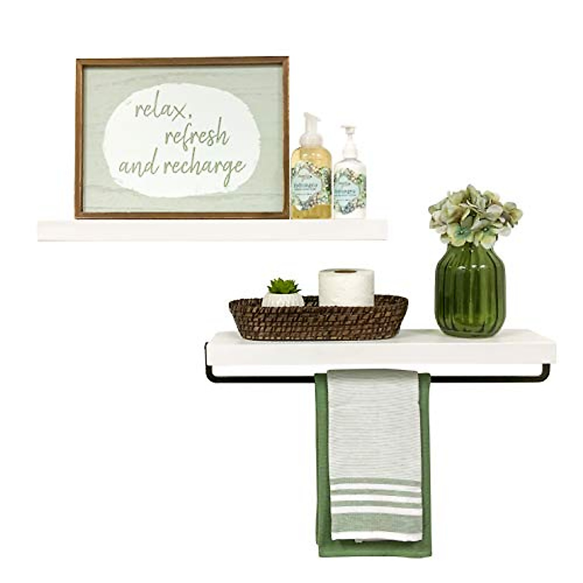 True Floating Towel Holder Set (White, 24 Inch)