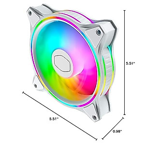 Cooler Master MasterFan MF140 Halo White Edition Duo-Ring ARGB Lighting Fan, 24 Independently LEDs, PWM Static Pressure Fan, Absorbing Pads for Computer Case & Liquid,for 5V 3-Pin ARGB
