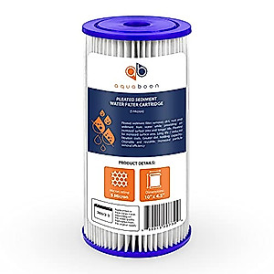 Aquaboon 5 Micron 10" x 4.5" Pleated Sediment Water Filter Replacement Cartridge | Whole House Sediment Filtration | Compatible with FXHSC, ECP5-BB, FM-BB-10-5, CP5-BBS, 255490-43, HDC3001, 8-Pack