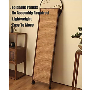 Bamboo Room Divider 4 Panel, Freestanding & Folding Privacy Screen with Swivel Casters, Office Weave Fiber Partition Wall Panels (Color : Brown, Size : Tall 170cm/67 in)