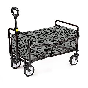 Outdoor Collapsible Wagon Animal Print Seamless Leopard Watercolor Black White Camping Shopping Garden Cart Heavy Duty Wagon Adjustable Portable Utility Folding Wagon with Wheels