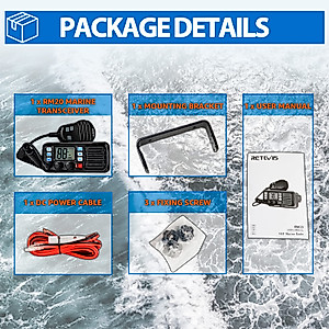 Retevis RM20 Marine VHF Radios for Boats, Marine Band Radio, Built in GPS, DSC, IP67 Waterproof, NOAA Weather, Fixed Mount Ship to Shore Radio for Boats(Black)