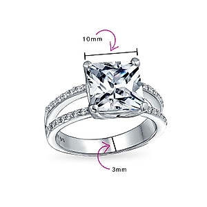 3CT Square Princess Cut AAA CZ Engagement Ring For Women Cubic Zirconia Split Pave Shank Band 925 Sterling Silver