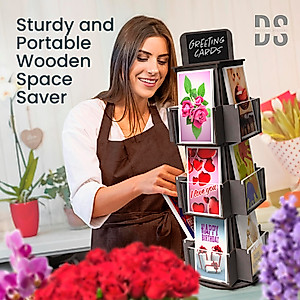 DS THE DISPLAY STORE Black 3 Tier Wooden Rotating Greeting Card Retail Display Stand, Sticker Display Card Stand, Rotating Display Stand & Sticker Holder, Retail Counter Vendor Display