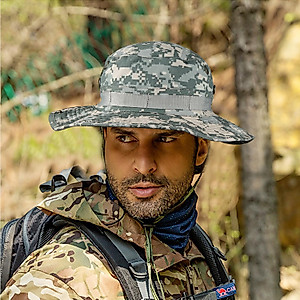 Camo Boonie Hat for Men Women, Military Tactical Wide Brim Bucket Hats, UPF50+ Jungle Sun Hats for Fishing Hunting Safari