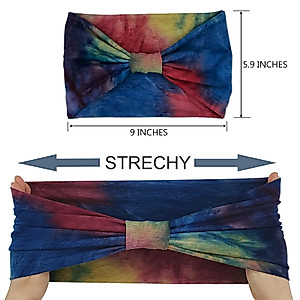 YONUF Wide Headbands For Women Knotted Headband African Womens Head Wraps Stretchy Hair Accessories Bands Tie Dye 4 Pack