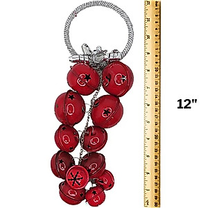 Needzo Red Jingle Bell Cluster for Door Knob Hanging Decoration, Ring in The Holiday Winter Season, Santa's Sleigh Bells with Snowflakes and Star Cutout Christmas Features, 12 inches
