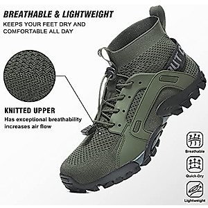 LOUECHY Men's Hiking Shoes Slip-On Walking Shoes Breathable Sock Sneakers 8305-41 Army Green-8