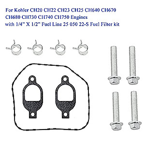 Ferilter 24-755-141-S Lawn Garden Equipment Engine Valve Cover Seals Bolts Kit for Kohler CH20 CH22 CH23 CH25 CH640 CH670 CH680 CH730 CH740 CH750 Engines with 1/4” X 1/2” Fuel Line