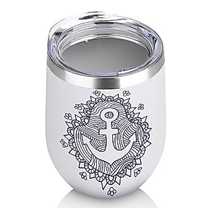 silichee 12 Oz Stainless Steel Stanley Cup with Lid Doodle Anchor Coloring Pages Insulated Tumblers Vacuum Coffee Mugs for Hot and Cold Drinks,Wine,Coffee